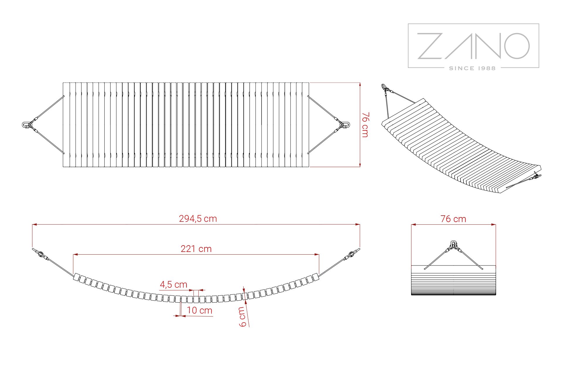 Hamac urbain Wave, acier inoxydable et bois exotique