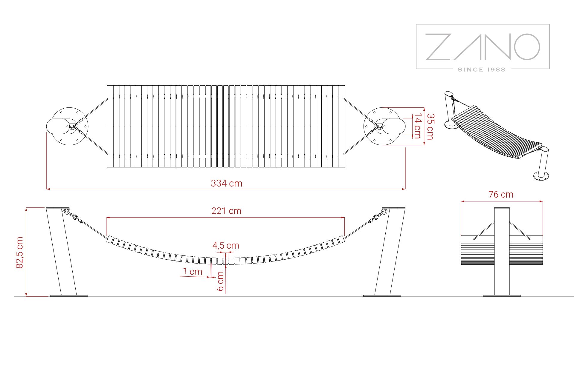 Hamac urbain Wave, acier inoxydable et bois exotique